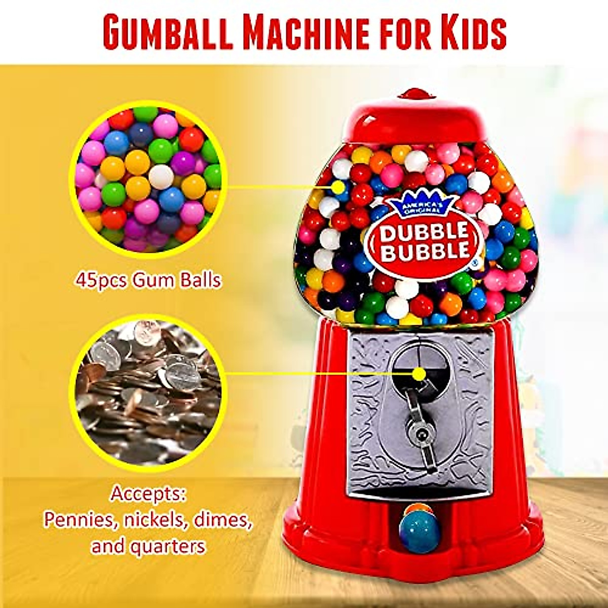 Gumball Machine for Kids 8.5" - Coin Operated Bubble Gum Machine and Toy Bank - Candy Machine Dispenser Includes 85 Gum Balls - Great Candy Dispenser Machine Gift Toys for Girls and Boys - 8.5" (Red)