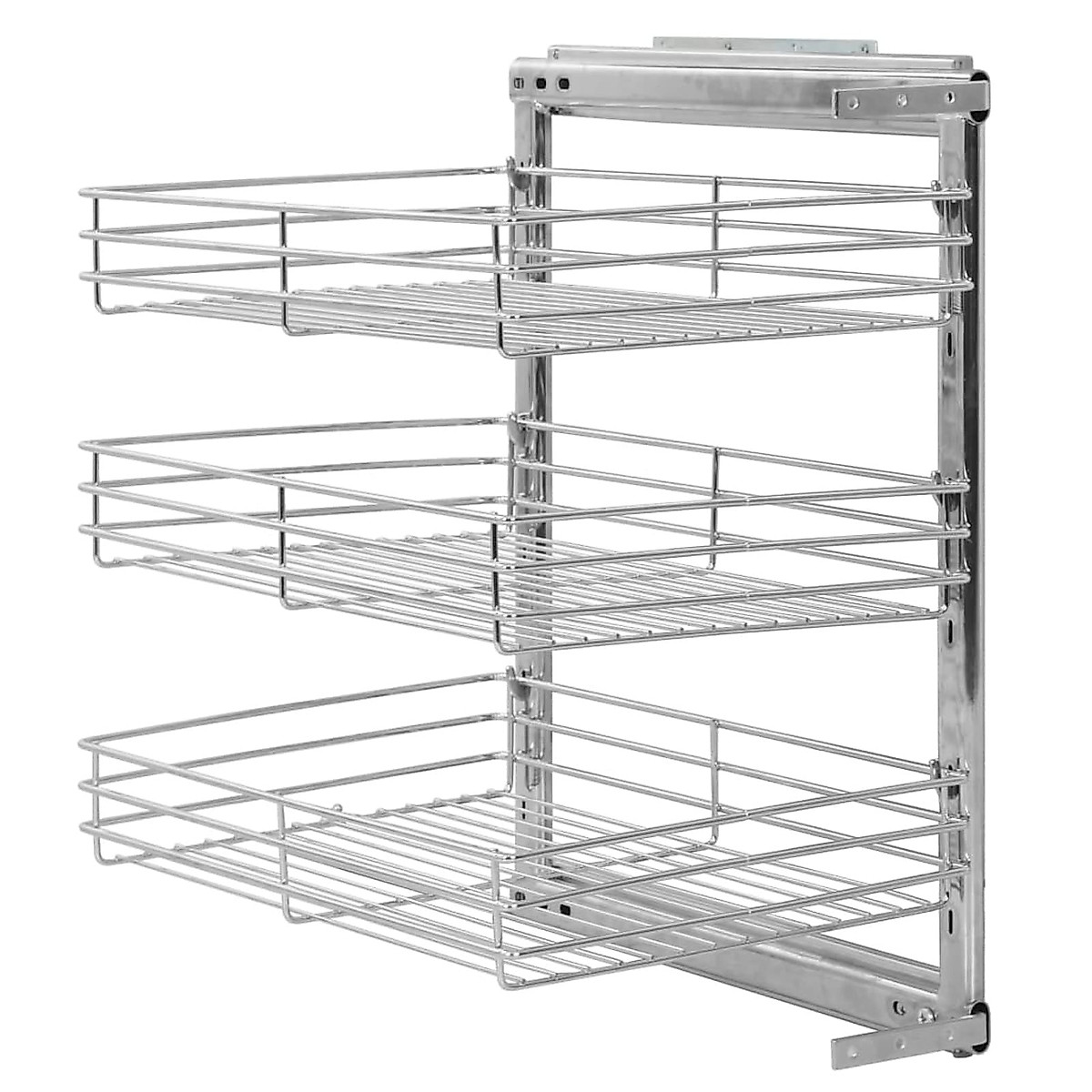 xiannv 3-Tier Pull-Out Kitchen Wire Basket Pull Out Spice Rack, Blind Corner Cabinet Pull Out, Pull Out Shelf Storage for Kitchen Base Cabinet Organization Silver 18.5"x13.8"x22"