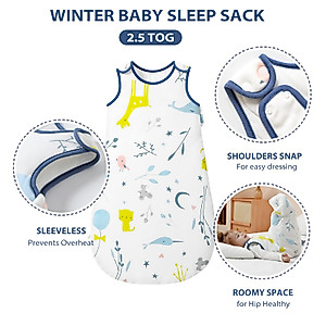 Mosebears Sleep Sack Baby Wearable Blanket with 2-Way Zipper,2.5 TOG Cotton Sleep Sack Unisex (White, 6-12 Months)