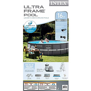 Intex Ultra Frame Pool Set with Cartridge Filter Pump, 16 x 48, Gray