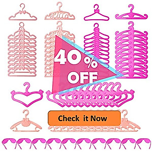 Doll Clothes Hangers Glasses, for 11.5inch Dolls, Accessories for Dress Closet Wardrobe, 70 Pcs, Pink
