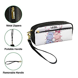 Cute Cartoon Kawaii 2 Animal Hippos and Hearts Pencil Case for Kids Pencil Bags with Zipper Tote Small Makeup Bag for Women for Girls Kids Boys Adults Teen.