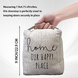 Home Our Happy Place Door Stop with Handle|Decorative Weighted Fabric Door Stopper for Bedroom, Living Room, Exterior Doors
