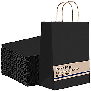 Paper Bags,30PCS Kraft Paper Bags 8.27x4.13x10.7Inch,Black Paper Gift Bags,Black Paper Bags with Handles,Shopping Bags Retail Bags Bulk for Small Business,Boutique,Grocery,Birthday Wedding Party Favor