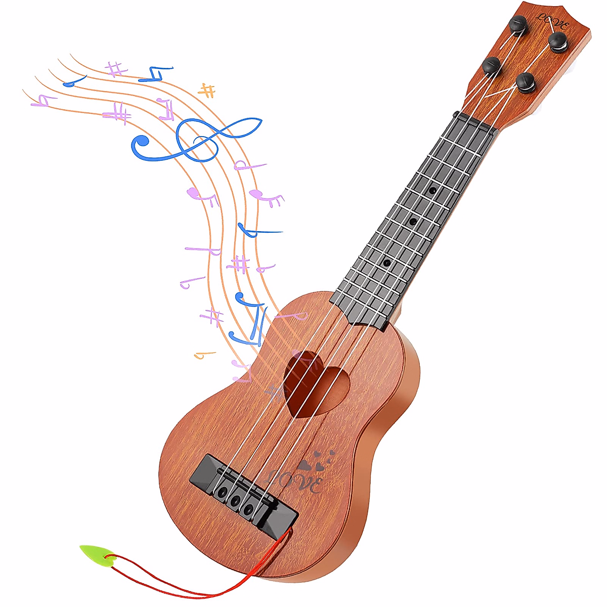 Kids Toy Guitar, Ukulele Beginner Musical Instrument, Easy to Hold 17 inches with 4 Adjustable Strings Mini Guitar for Skill Improving Early Educational Pre School Children Toddler