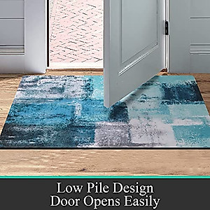 Pauwer Kitchen Rug Sets 3 Piece with Runner Farmhouse Kitchen Rugs and Mats Non Skid Washable Cushioned Kitchen Area Rug Floor Mat Waterproof Runner Rugs for Hallway Kitchen Laundry Room, Turquoise