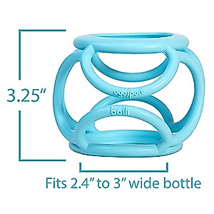 OgoBolli Grippi Baby Bottle Holder and Sensory Teether Toy for Babies - for 2.4"-3" Wide Bottles - Made from Safe, Stretchy Silicone, Non-Toxic, PVC, BPA and Phthalate Free - Ages 6+ Months - Blue
