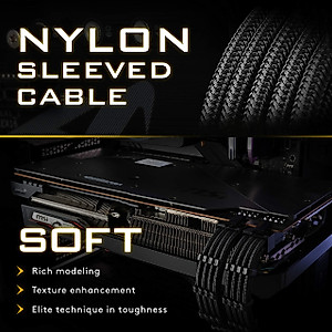 EZDIY-FAB PSU Cable Extension Sleeved Custom Mod GPU PC Power Supply Soft Nylon Braided with Comb Kit 24PIN/3x 8PIN to 6+2Pin/ 2X 8PIN to 4+4PIN-300MM/11.8in - Black