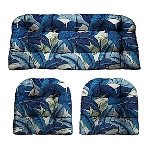 RSH Décor Indoor Outdoor Decorative 3 Piece Love Seat Settee & 2 Chair Wicker Cushion Set (Standard ~ 2-19”x19” & 41”x19”, Swaying Palm Blue Escape)