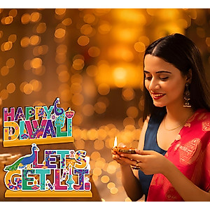 3Pcs Diwali Decorations Wooden Table Centerpieces, Happy Diwali Table Decorations for Indian Hindu Festival of Lights Party Diwali Decorations for Table