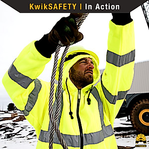 KwikSafety - Charlotte, NC - PATROL Safety Jacket [NO FUZZ Balls] Class 3 ANSI Tested OSHA Compliant Reflective Mens Fleece Hoodie/Yellow XL