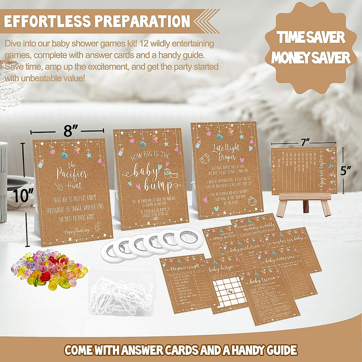 Kraft Baby Shower Games, Baby Shower Games Boy Girl, 12 Baby Shower Games for 50 Guests, Funny Hilarious Coed Gender Neutral Baby Shower Decorations