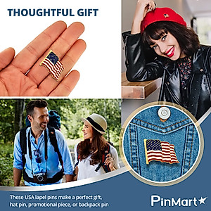 PinMart's 2 Pack Made in the USA Waving American Flag Enamel Lapel Pins