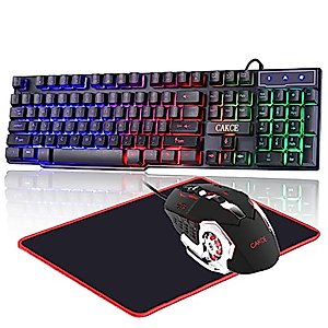 RGB Gaming Keyboard and Colorful Mouse Combo,USB Wired LED Backlight Gaming Mouse and Keyboard for Laptop PC Computer Gaming and Work,Letter Glow,Mechanical Feeling