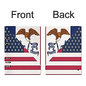 American and Iowa State Flag Notebook Cover 6-Ring Binder Portable Planner Book Loose-Leaf Cover for Home Office