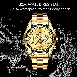 BENYAR Mens Watches, Chronograph Analog Quartz Movement Men's Watch, Stylish Sports Designer Men's Wrist Watch, Waterproof Luminous Watches for Men, Golden