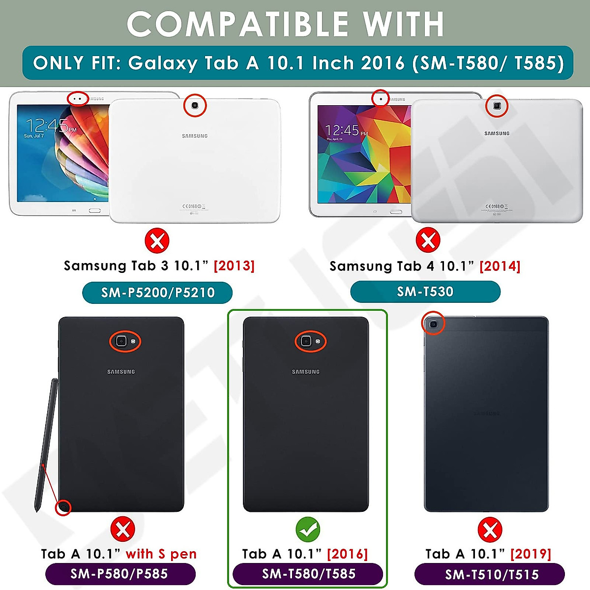 DETUOSI Rotating Case for Samsung Galaxy Tab A 10.1" 2016 (SM-T580), 【Auto Sleep/Wake】 360 Degree Swivel Multi-Angle Stand Folio Leather Book Cover + Protective Hard Back Shell + Elastic Band Closure