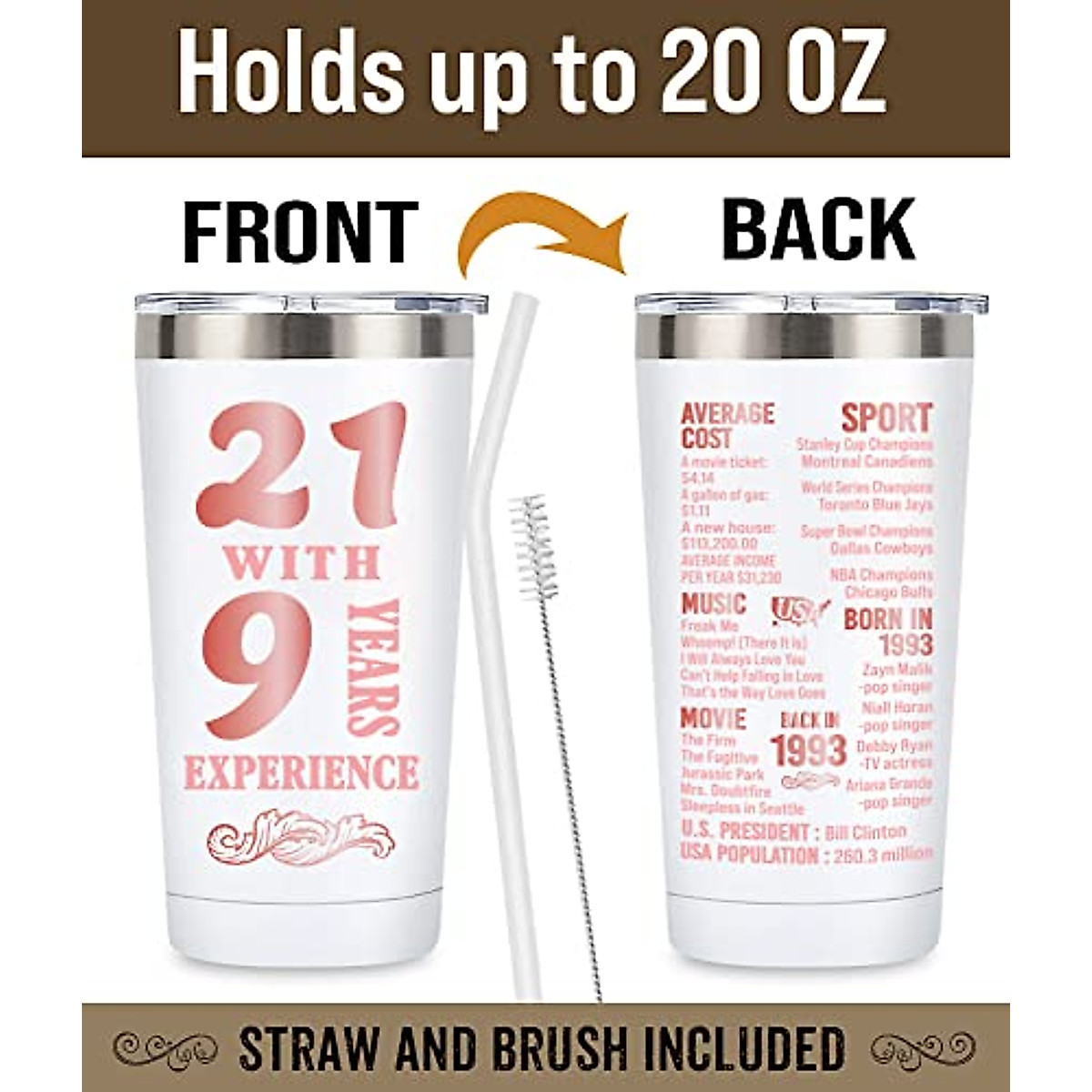 Henghere 30th Birthday Gifts for Women, 30th Birthday Gift for Friend, Mom，Sister, Wife, Aunt, Coworker, Happy 30 Year Old Birthday Decorations Women | Thermos Cup - White