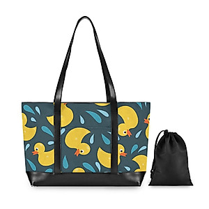 Rubber Duck Laptop Tote Bag for Women Canvas Teacher Tote Bags Travel Work Bag Handbags Purse with Fashion Zipper