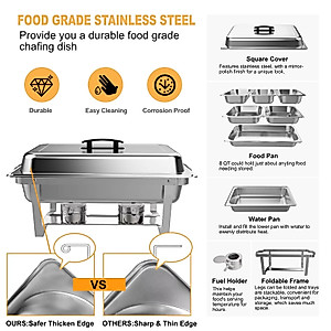 Festa Essential 4 Pack 8QT Rectangular Chafing Dish Buffet Set Stainless Steel Catering Chafers Food Warmer with Full,Half,1/3 Food Pan,Fuel Holder,Foldable Frame for Weddings/Parties/Banquets Events