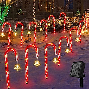 [ Solar & Timer ] 12 Pack Christmas Candy Cane Pathway Lights Markers, Total 96 LED Waterproof Christmas Decorations Outdoor 13.5 Inch Christmas Stakes Light up Candy Cane Walkway Outside Garden Yard