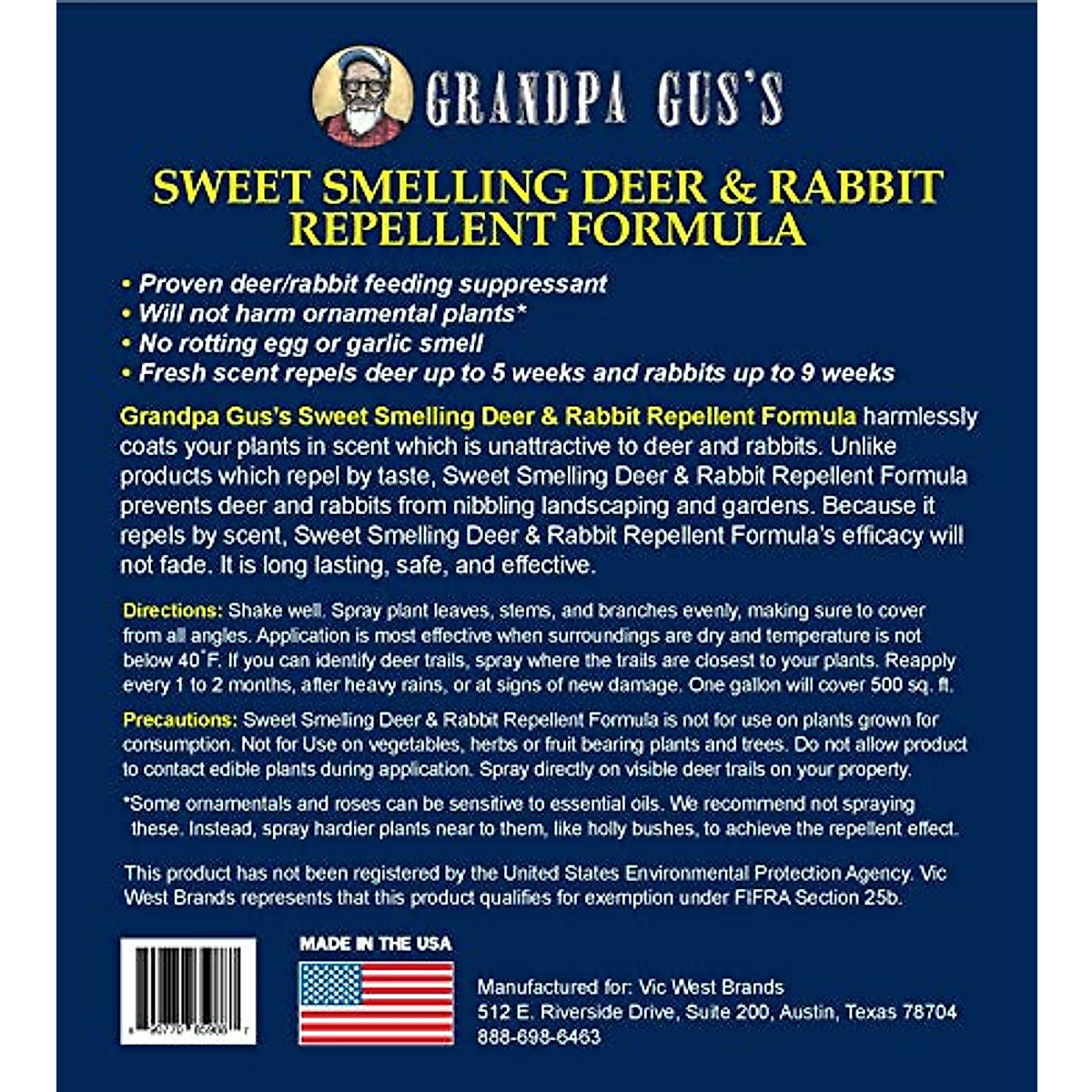 Grandpa Gus's Deer & Rabbit Repellent Spray with Extended Hose; Protects Garden & Yard, Sweet Smelling Formula with Natural Essential Oils, Weather-Resistant Stink-Free Long-Lasting Scent, 128 oz