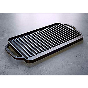 Lodge Chef Collection 20x10 Inch Cast Iron Chef Style Reversible Grill/Griddle. Two-in-One Seasoned Cookware for Stovetop Burners or a Campfire. Made from Quality Materials to Last a Lifetime