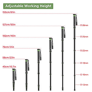 Manbily Camera Monopod Aluminum Portable Compact Lightweight Travel Monopod with Carrying Bag Walking Stick Handle,for DSLR Canon Nikon Sony Video Camcorder (Aluminum, Green&Black)