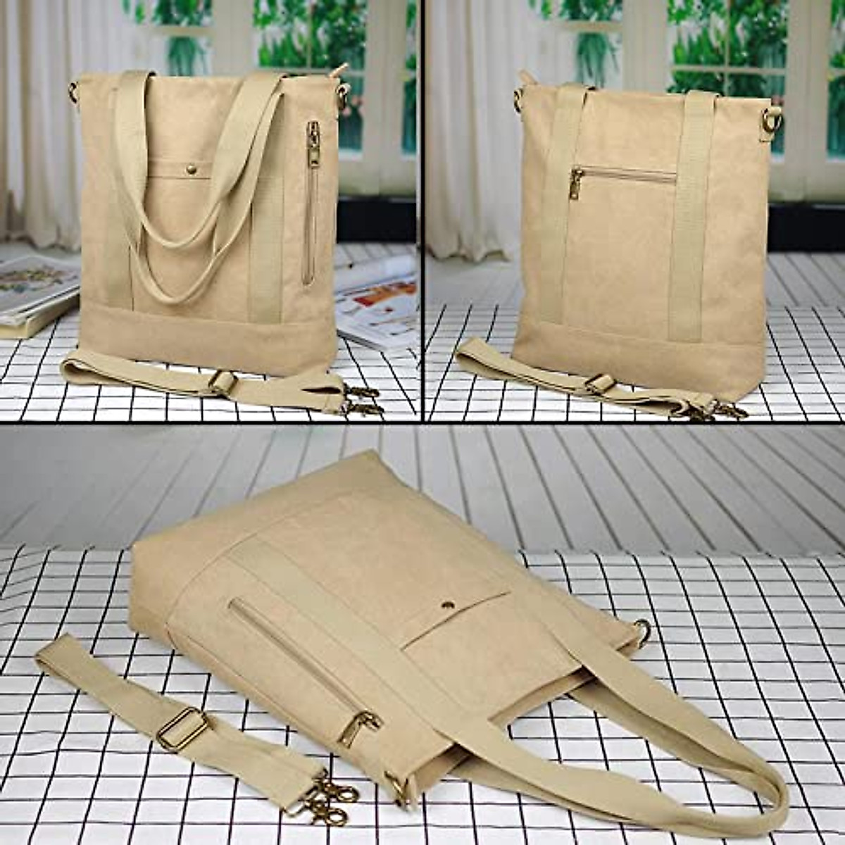 Work Tote Bags for Women Canvas Handbag Tote Purse with Zipper Lightweight Shoulder Bag for Office, Travel, School