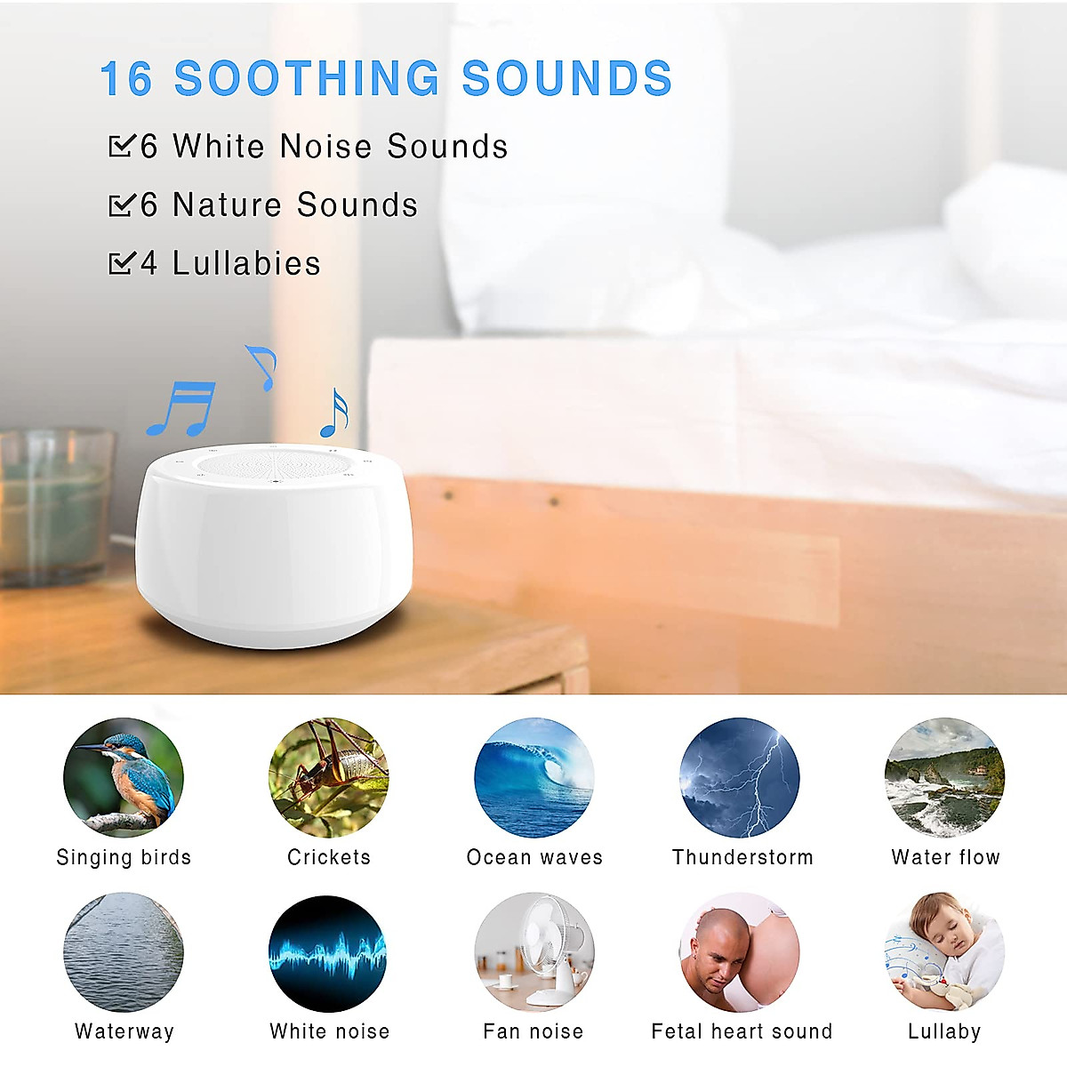White Noise Sound Machine with Adjustable Night Light, Timer & Memory Features | Sleep Sound Machine with 16 Soothing Sleep Sounds for Babies & Adults | Sleep Therapy at Home & While Travelling