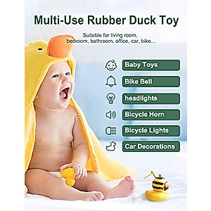 Duck Toy Car Decorations, Rubber Duck Car Ornaments for Dashboard, Yellow Duck Bike Bell with Propeller Helmet & Horn Light for Kids, Adults, Men, Women (Bee)