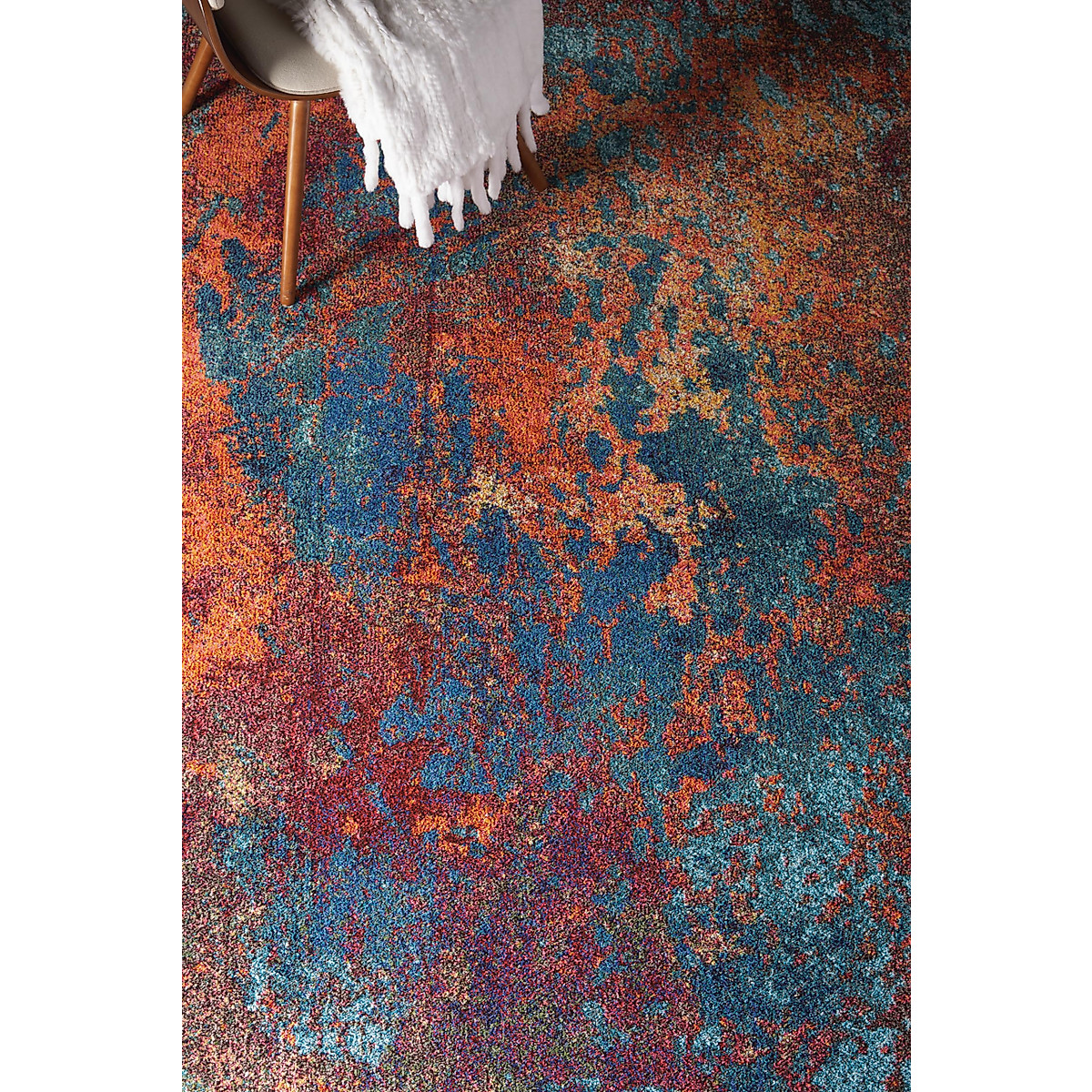 Nourison Celestial Red/Blue Atlantic 7'10" x 10'6" Area -Rug, Contemporary, Abstract, Easy -Cleaning, Non Shedding, Bed Room, Living Room, Dining Room, Kitchen, (8' x 11')