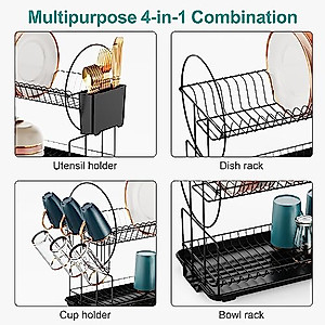 iSPECLE Dish Drying Rack and Sink Caddy Sponge Holder, 2 Tier Small Dish Racks for Kitchen Counter with Glass Holder and Kitchen Sink Organizer for Brush & Soap, Bundle Sales, 2 Packs