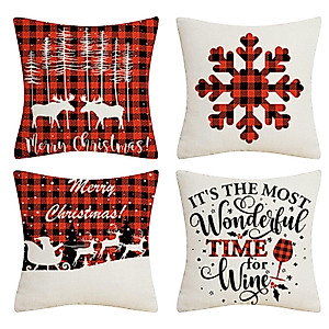 Scceatti Christmas Throw Pillow Covers 18x18 in Square Farmhouse Pillow Cover with Zipper Plaid Textured Striped Aesthetic Xmas Style Pillow Case Protector for Couch Bed Living Room Decor Gifts Deals