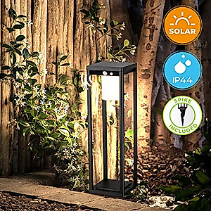 BRIMMEL Outdoor Solar Floor Lamp Solar Powered Patio Landscape Garden Motion Sensor Aluminum Path Light for Deck Balcony Yard Cordless Rechargeable Ip44 Waterproof Super Bright, Black 20" SG601057