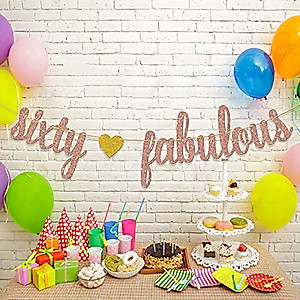 Sixty Fabulous Banner, Milestone 60th Birthday Party Decorations, 60th Wedding Anniversary Decors, Rose Gold Glitter