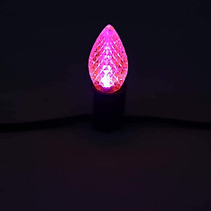 Aniai 25 Pack C7 Pink Led Replacement Bulbs, Commercial Grade 3 SMD LEDs in Each C7 E12 Faceted Lights Bulb, for Outdoor String Lights Decoration (Pink)