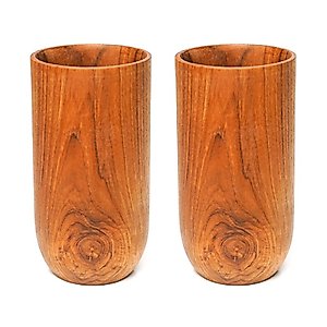 Rainforest Bowls Set of 2 Tall Classic Javanese Teak Wood Cup- 500ml (17 oz)- Great for Tea/Coffee/Milk, Hot & Cold Drinks- Ultra-Durable- Premium Wooden Cup Handcrafted by Indonesian Artisans