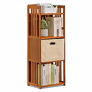 MoNiBloom 4 Tier Bookcase with Removable Storage Box, Bamboo Freestanding Ventilated Bookshelf Display Shelf for Office Living Room Bedroom Kitchen, Brown