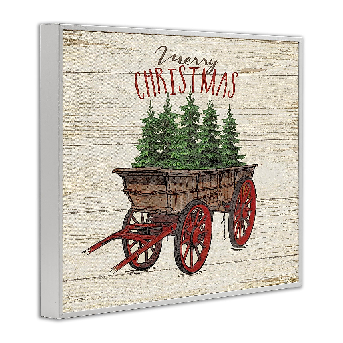 Stupell Industries, Design by Jo Moulton Merry Christmas Tree Wagon, Wall Art, 24x30, White Framed