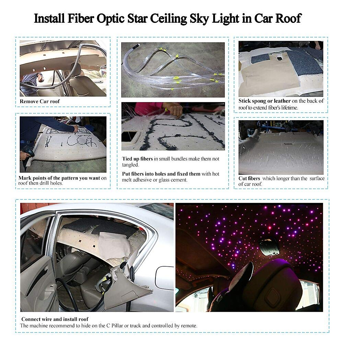 AKEPO 32W RGBW APP+Twinkle+Music Control Fiber Optic Lights Kit Star Ceiling Sky Light, 400pcs of Mixed Φ (0.75+1+1.5+2mm) 13.1ft/4m Optical Fiber Cable and Crystals for Car & Media Movie Room Decor