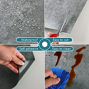 VEELIKE Peel and Stick Floor Tile 12''x12'' Distressed Grey Concrete Vinyl Flooring Waterproof Self Adhesive Removable Grey Stick on Floor Tiles for Bathroom Kitchen Bedroom Living Room 4 Tiles