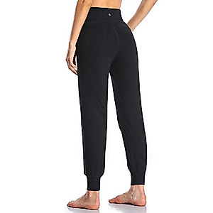 MOVE BEYOND Women's Buttery Soft Yoga Joggers 4 Pockets High Waist Lightweight Sweatpants Running Lounge Pants, Black, M