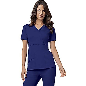 Cherokee Women's 1841 Mock Wrap Zig Zag Scrub Top, Galaxy Blue, XXXXX-Large