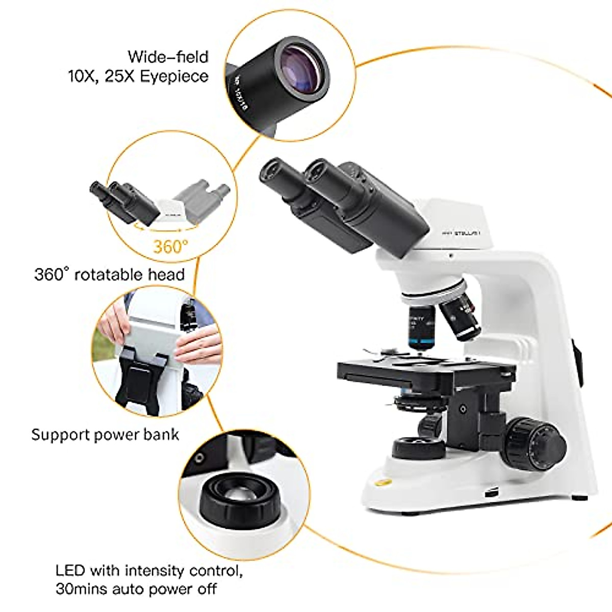 SWIFT Stellar 1 Pro-B Research-Grade Infinity Corrected Lab Compound Microscope, 40X-2500X, Siedentopf Binocular Head, Mechanical Stage, Abbe, Ultra-Precise Focusing, User and Eco-Friendly