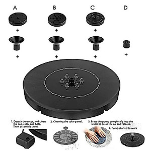 XUNMAIFBT Solar Fountain Pump 2.4 W Circle Solar Water Built-in 600 mAh Battery with LED 4 Nozzles, for Bird Bath, Fish Tank, Pond, Garden, Swimming Pool