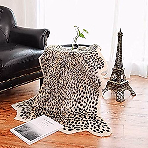 Leopard Print Rug, Faux Cowhide Cheetah Skin Rug Animal Printed Area Rug Carpet for Home Office, Livingroom, Bedroom (39.4 x 37.4 Inch)