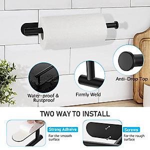 Paper Towel Holder - Under Cabinet Paper Towel Holder, Matte Black Paper Towel Holder Wall Mount for Kitchen, Stainless Steel Towel Roll Holder - Self-Adhesive or Drilling 