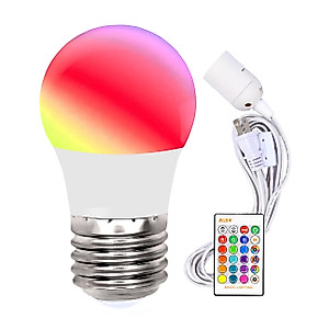 FUSMYE Color Changing Light Bulb with 11.48ft Cord,Remote Control,RGB White 3W LED 16 Color Choices,for Holiday Home Decoration,Indoor and Outdoor Romantic Colorful Atmosphere