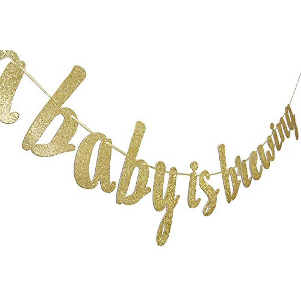A Baby is Brewing Gold Glitter Banner Sign Garland for Baby Boy, Girl or Gender Reveal Baby Shower Party Decorations Supplies Cursive Bunting Photo Booth Props